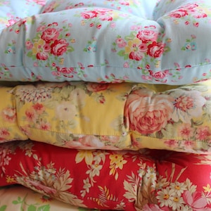 Yellow Floral Chair Cushion: Tufted Shabby Chic Seat Pad With Ties - Etsy