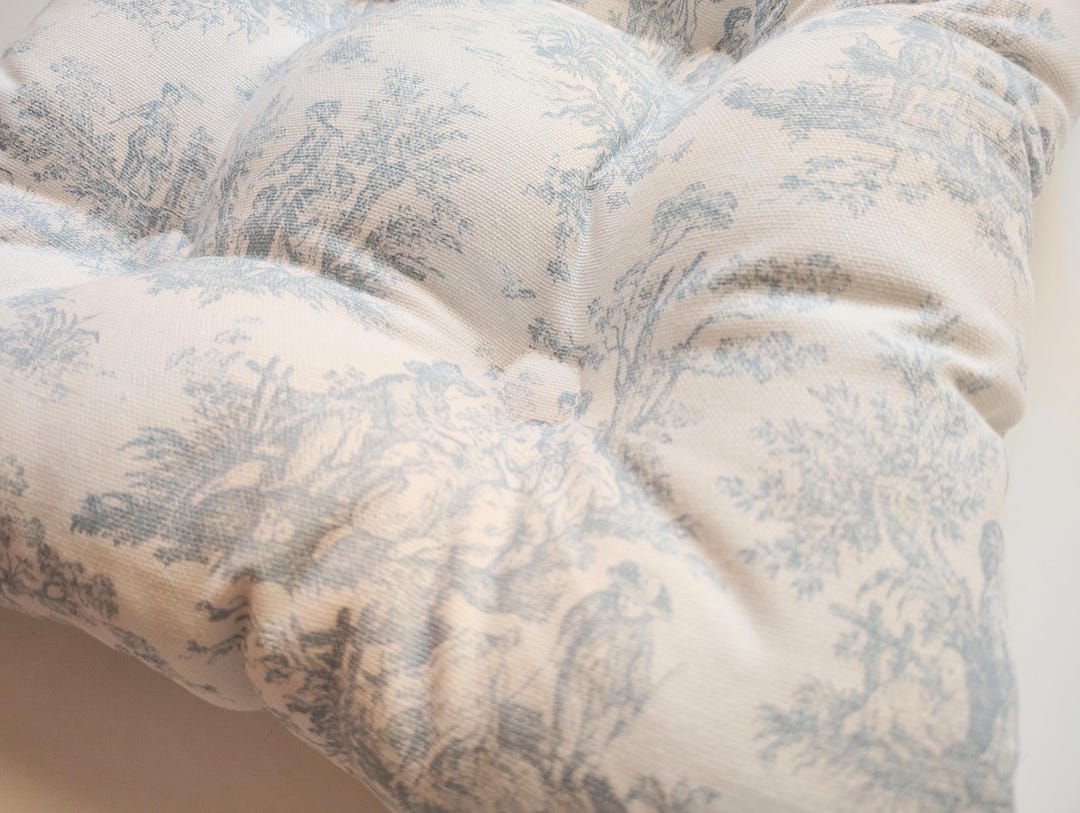 Blue Toile Tufted Chair Pad: French Country Seat Cushion - Etsy