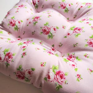 Pink Floral Chair Pad, Tufted Cushion, Shabby Chic, Rose Seat Kids ...