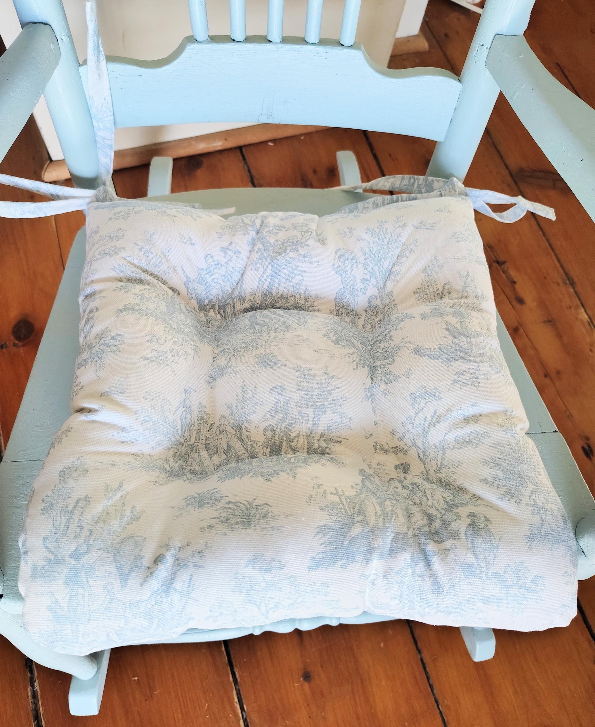Blue Toile Tufted Chair Pad: French Country Seat Cushion - Etsy
