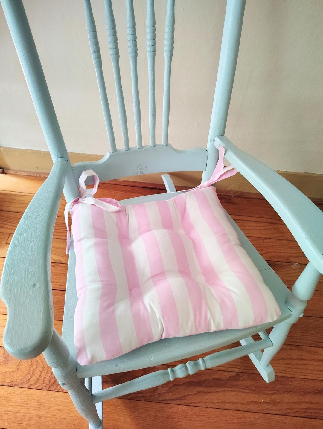 Pink Striped Seat Cushion, Tufted, White, Chair Pad, Rocking, Custom ...