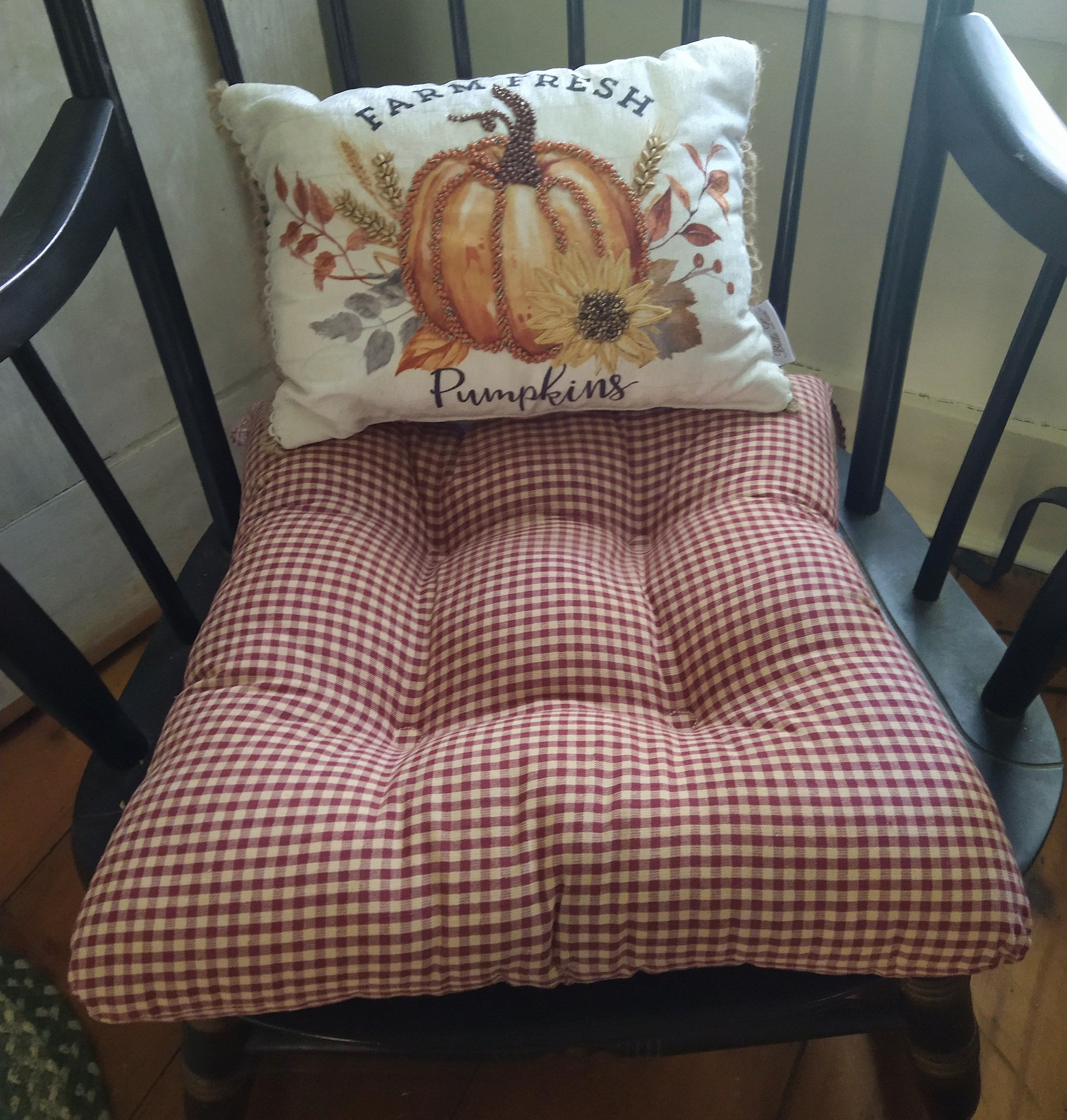 Red Gingham Tufted Chair Pad, Farmhouse, Burgundy Cushion, Custom Size ...