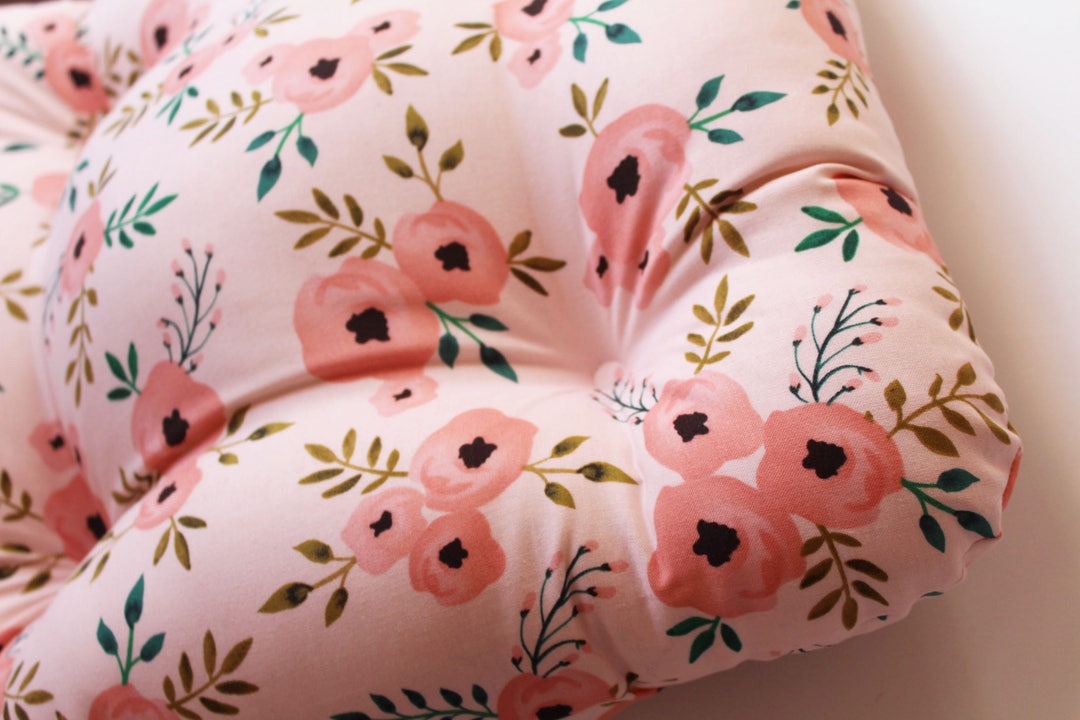 Pink Chair Cushion, Tufted Pad, Pastel Watercolor Floral, Trendy ...