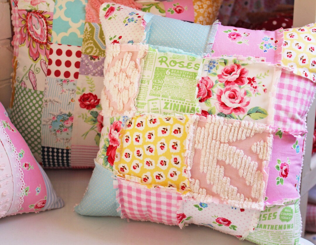 Girls Patchwork Pillow Rag Style Girly Colorful Pillows for - Etsy