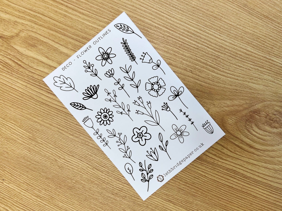 Flower Outline Decorative Planner Stickers; Decorative Stickers; Floral ...