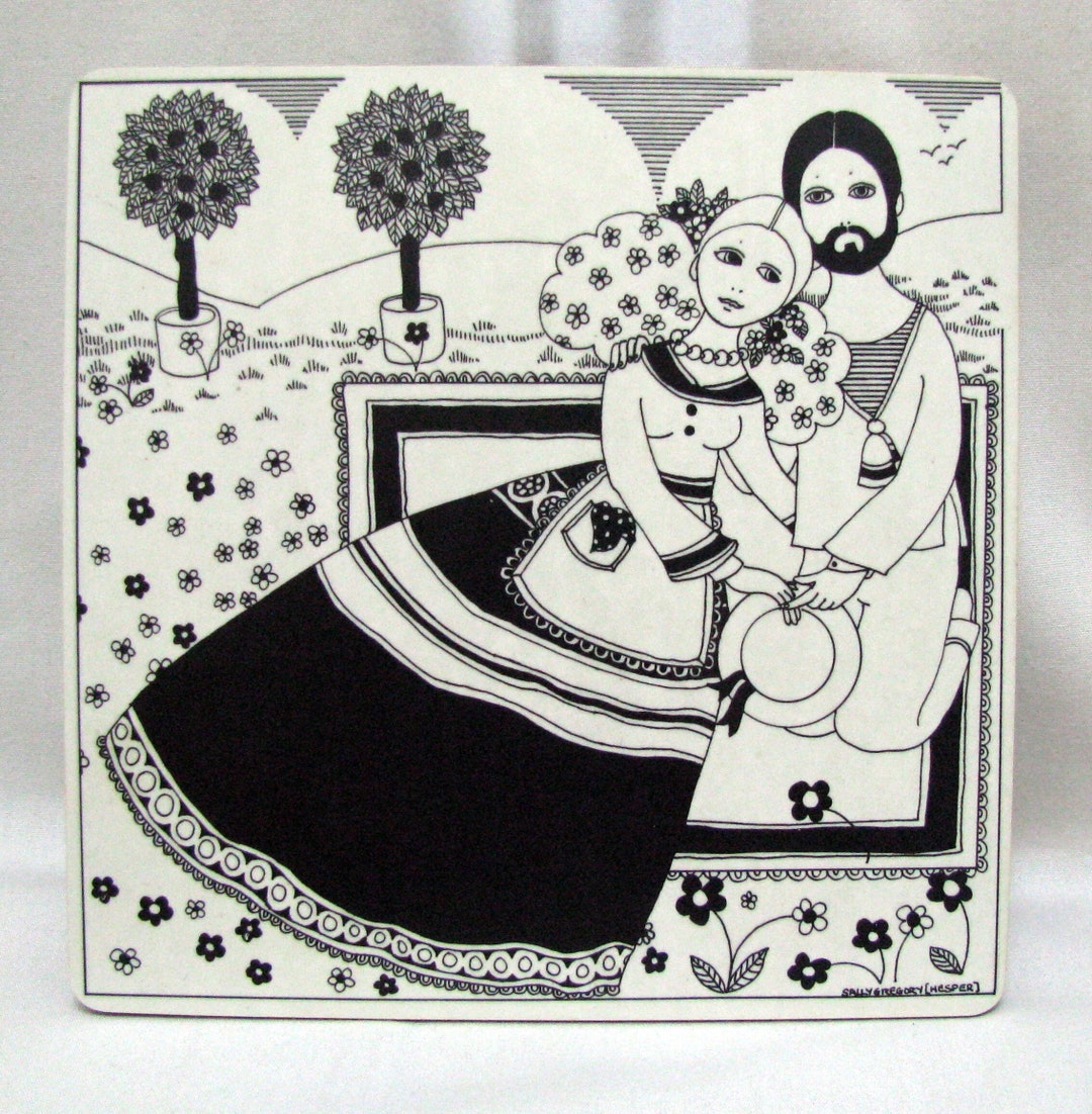 1970s Mod Square Placemat Tile lovers on the Grass Pop Artist Sally ...