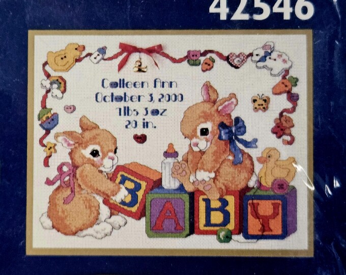 Bashful Bunny Birth Record BUCILLA BABY Counted Cross Stitch Kit 42546 ...