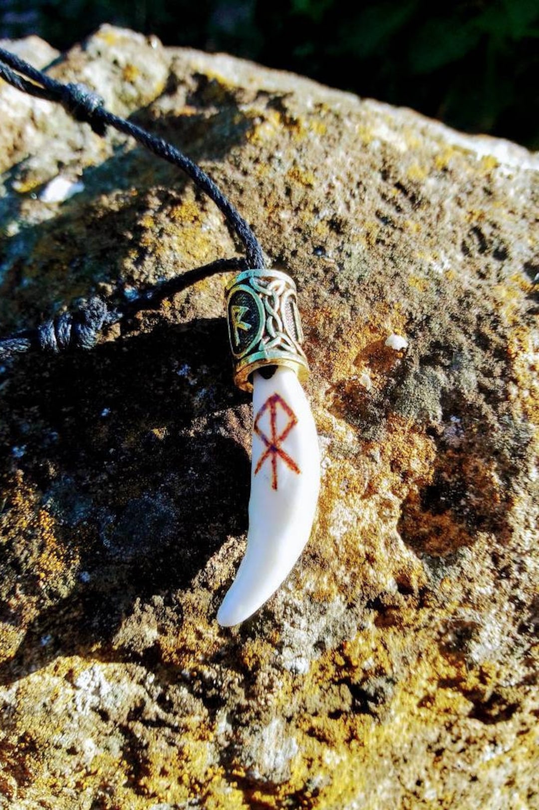 Real Tooth, Protection and Courage Runes Talisman, Viking Rune Jewelry ...