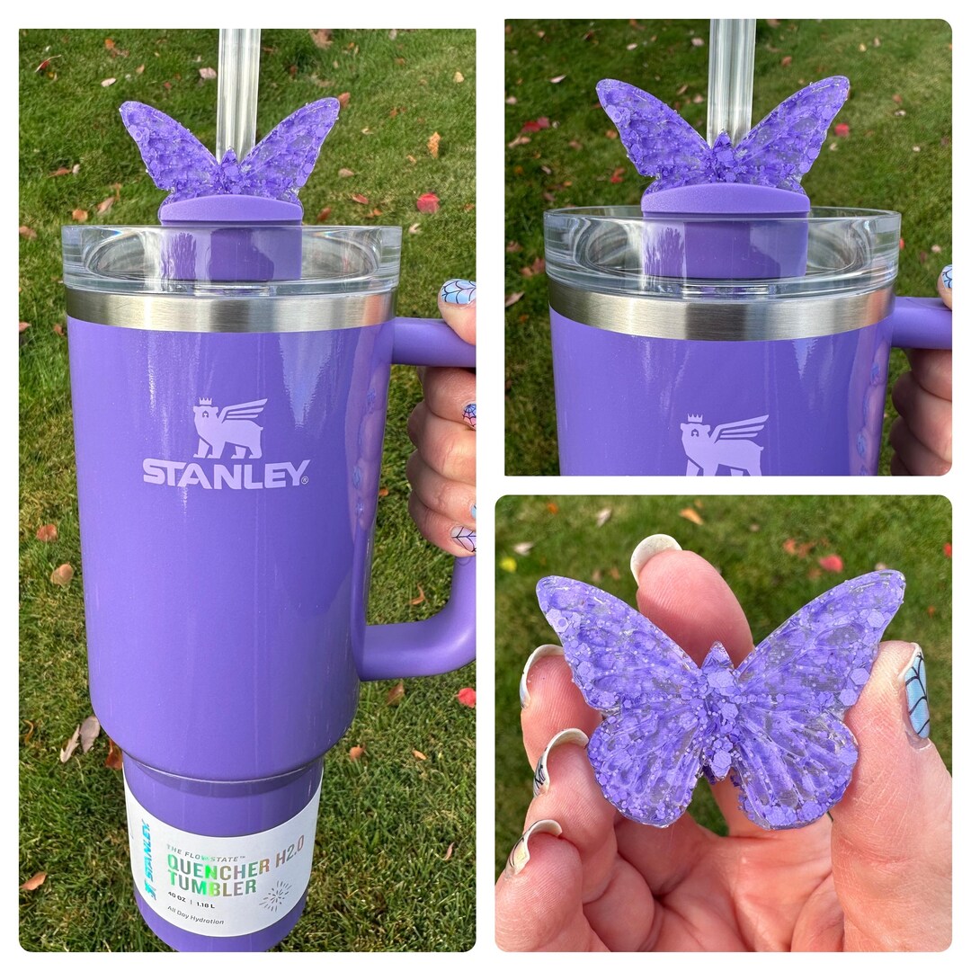 Straw Topper Butterfly Purple Lavender Glitter Shiny Cup Tumbler ...