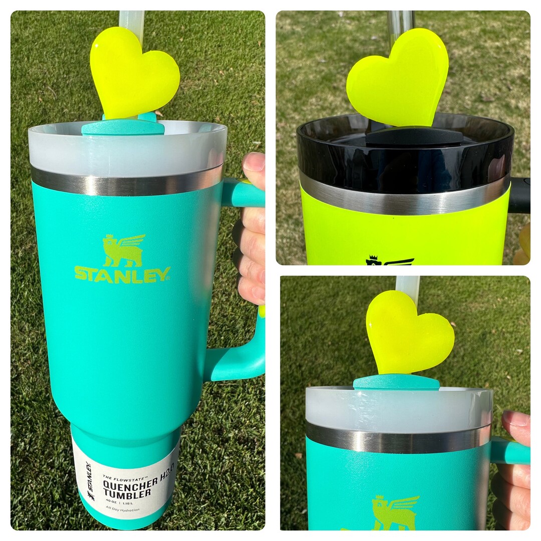 Straw Topper Heart Neon Yellow Tropical Teal Shiny Studded Cup Tumbler ...
