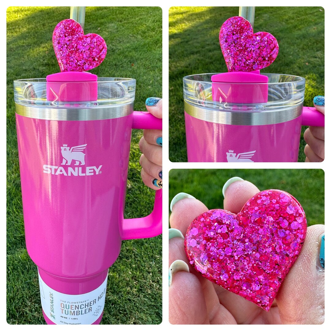 Straw Topper Heart Pink Punch Glitter Shiny Studded Cup Tumbler Toppers ...