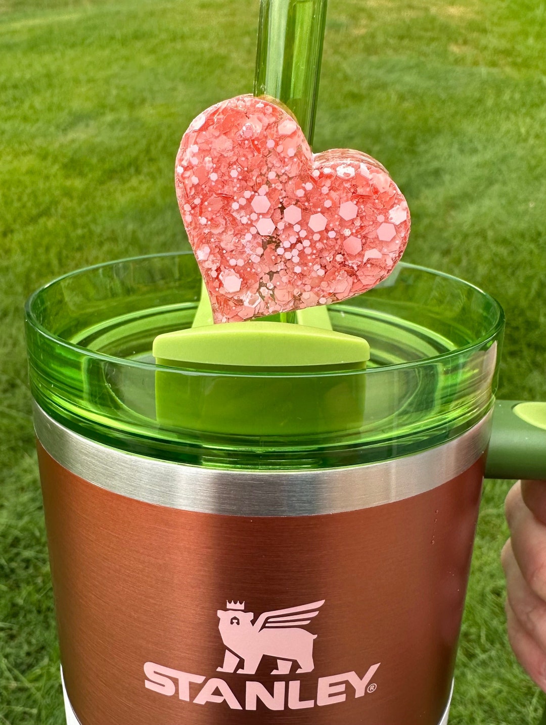 Straw Topper Heart Pink Peach Glitter Shiny Studded Cup Tumbler Toppers ...