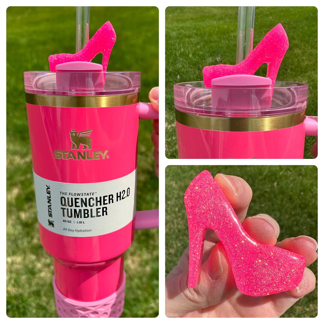 Straw Topper Glass Slipper High Heel Shoe Pink Parade Glitter Shiny ...