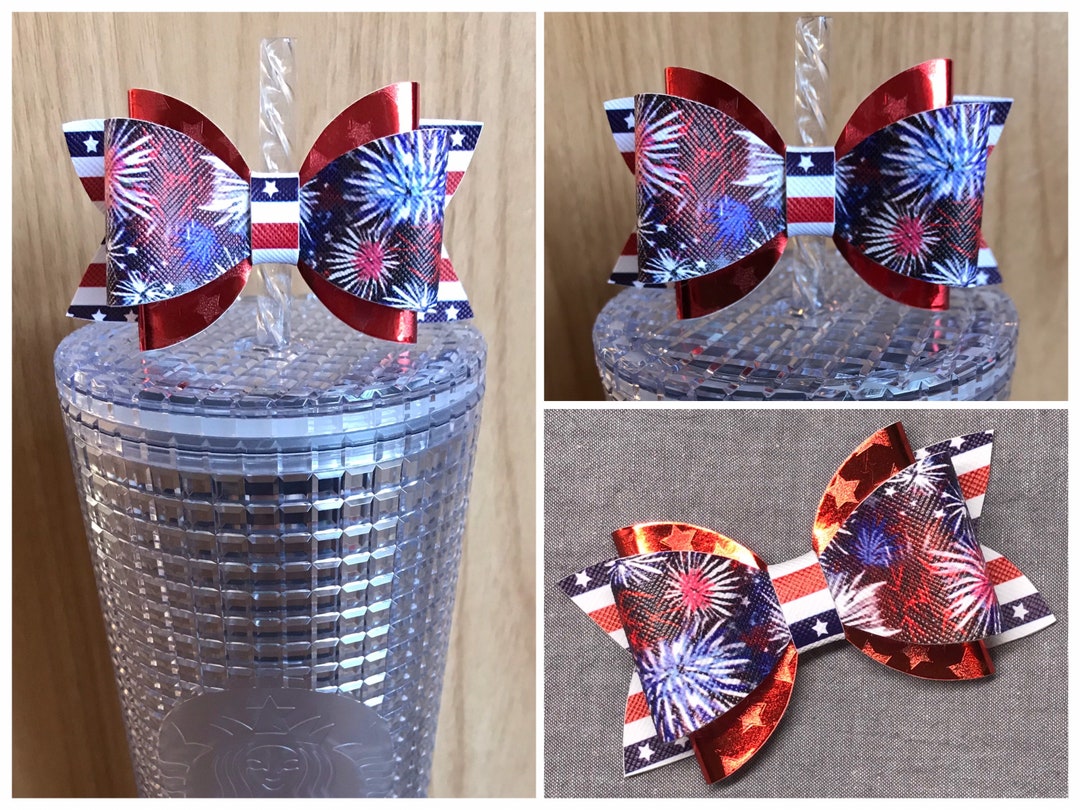 Bow Straw Topper Red White Blue Fireworks Independence Day - Etsy
