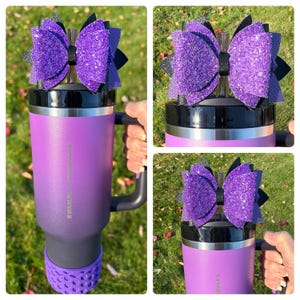 Bow Straw Topper Purple Black Glitter Studded Tumbler Toppers - Etsy