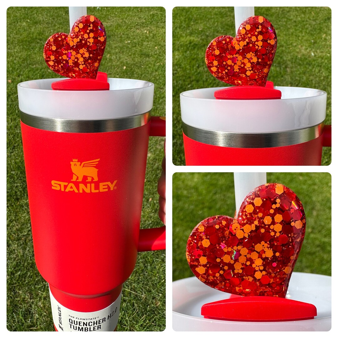 Straw Topper Heart Red Orange Chili Glitter Shiny Studded Cup Tumbler ...
