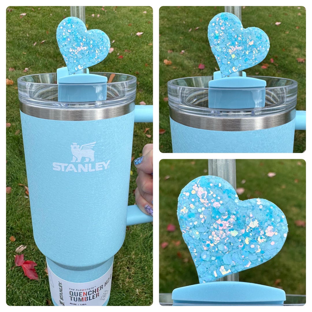 Straw Topper Heart Light Powder Blue Crush Glitter Shiny Studded Cup ...