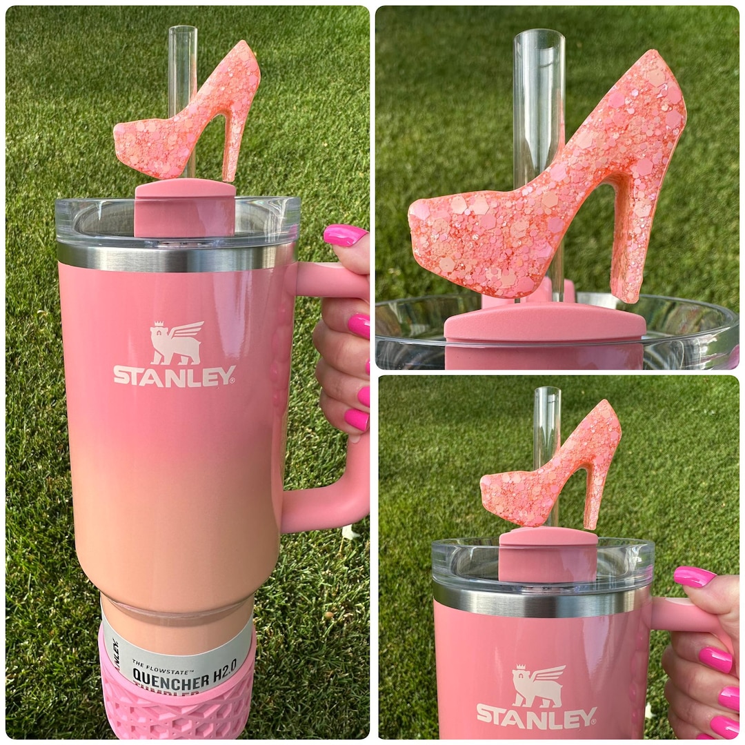 Straw Topper Glass Slipper High Heel Shoe Pink Sunset Mesa Glitter ...
