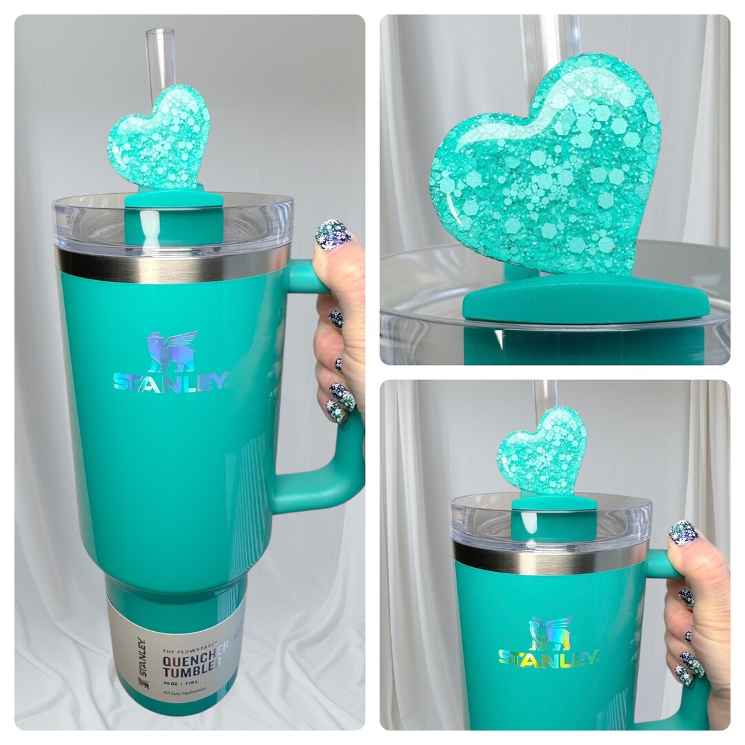 Straw Topper Heart Gumdrop Green Turquoise Teal Glitter Shiny Studded ...