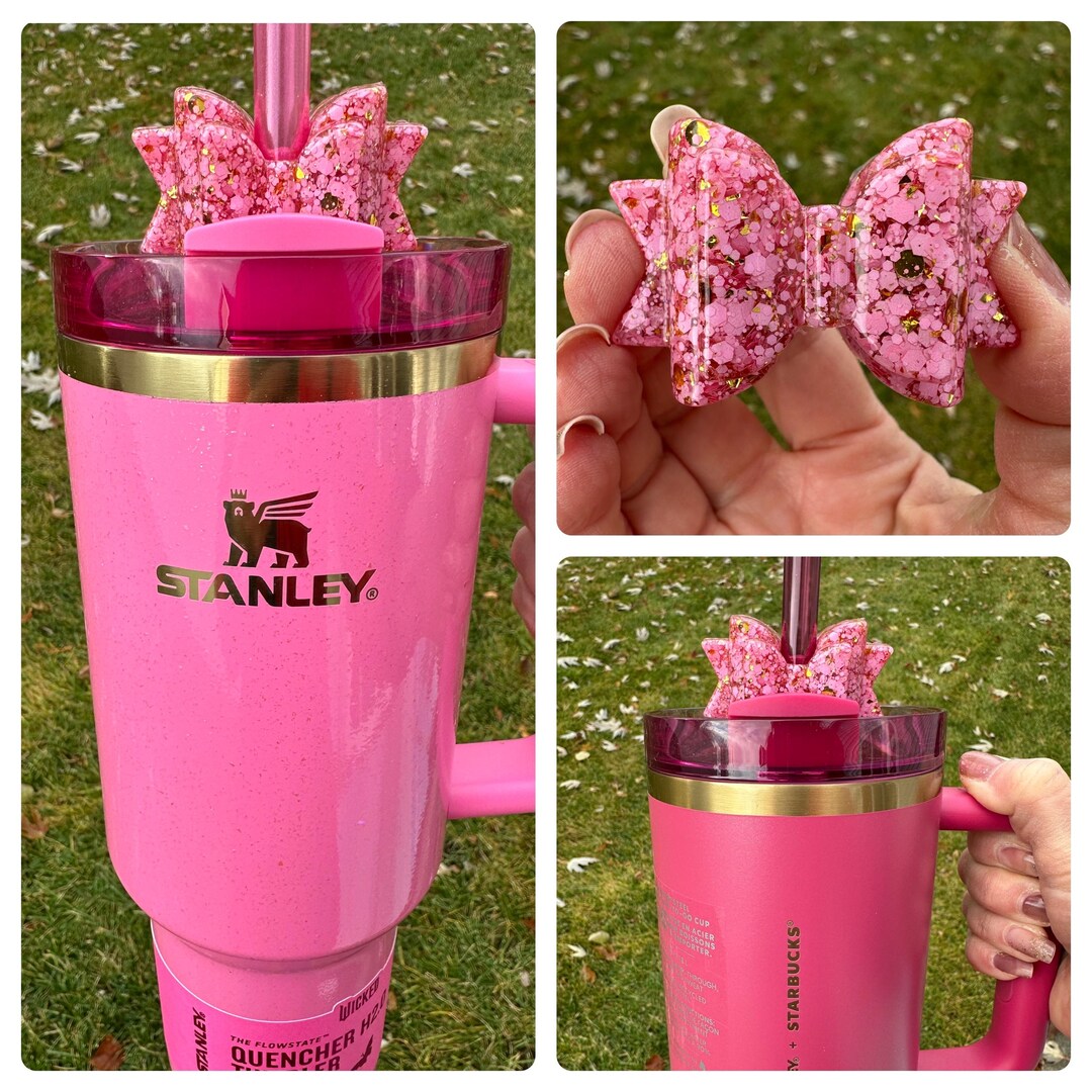 Straw Topper Bow Pink Gold Glitter Shiny Studded Cup Tumbler Toppers - Etsy