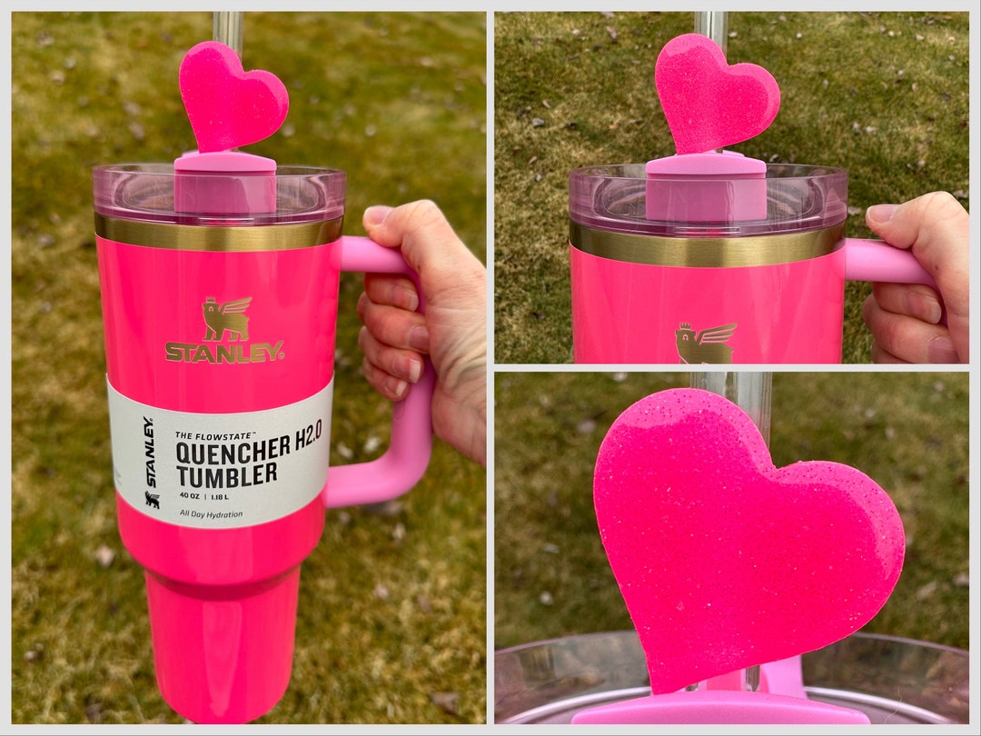 Straw Topper Heart Hot Pink Parade Glitter Shiny Studded Cup Tumbler ...