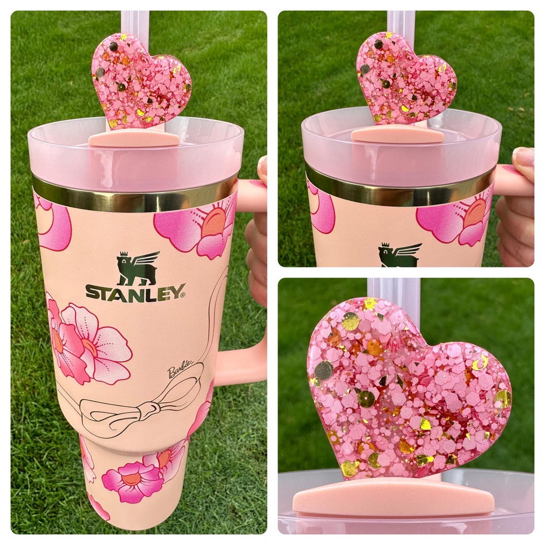 Straw Topper Heart Peaches and Cream Pink Gold Glitter Shiny Studded ...