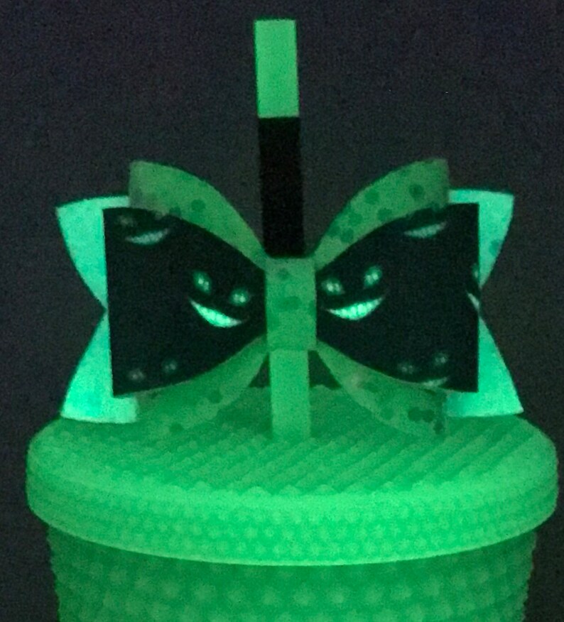 Bow Straw Topper Green and Black Glow in the Dark Glitter Bows - Etsy