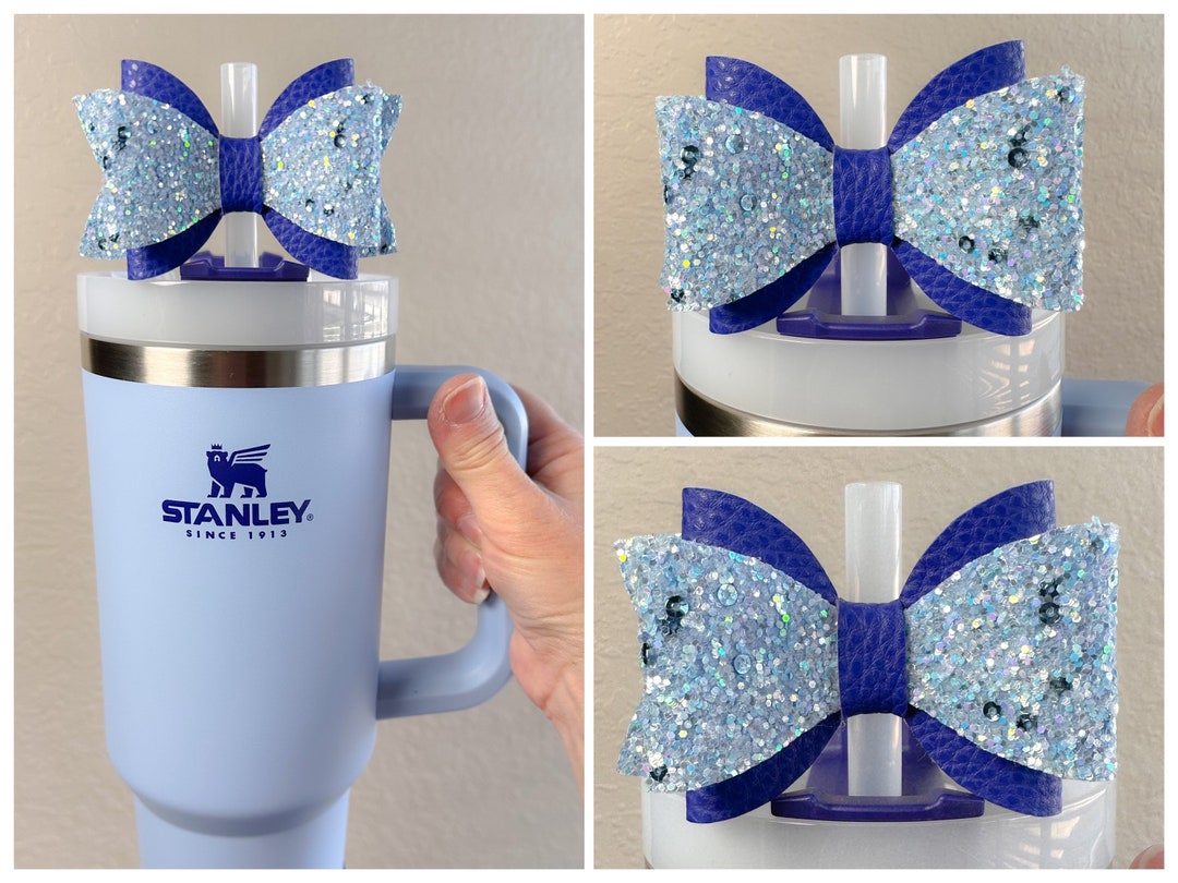 Bow Straw Topper Blue Dark Blue Cornflower Navy Glitter 40 Ounce Handle ...