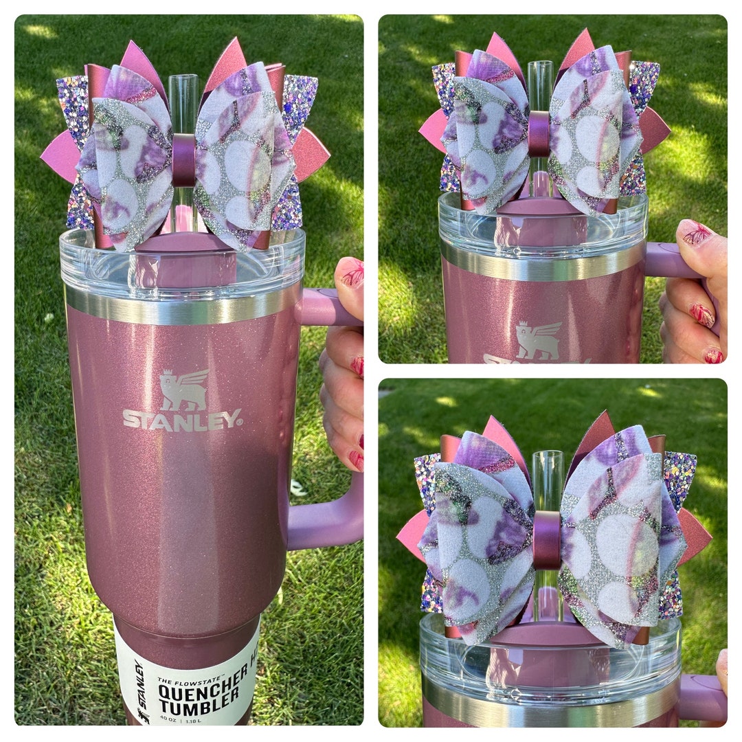 Bow Straw Topper Mauve Shimmer Purple Glitter Studded Tumbler Toppers ...