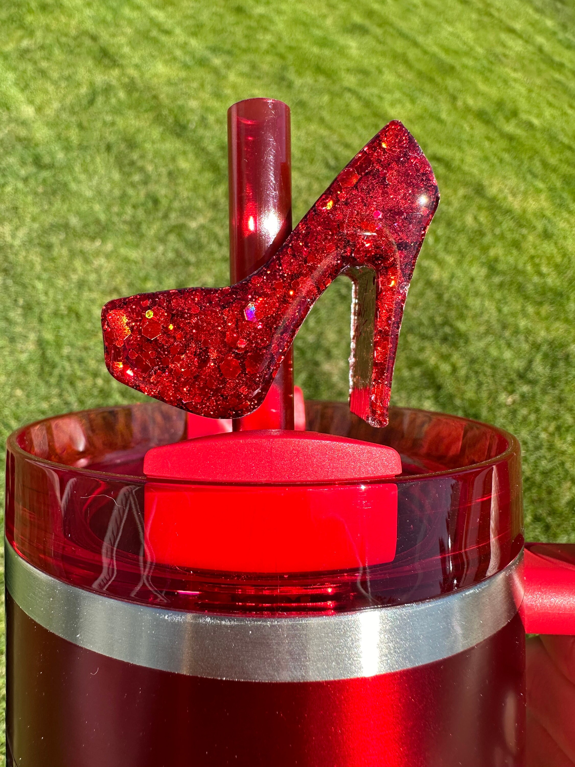 Straw Topper Glass Slipper High Heel Shoe Ruby Red Glitter Shiny ...