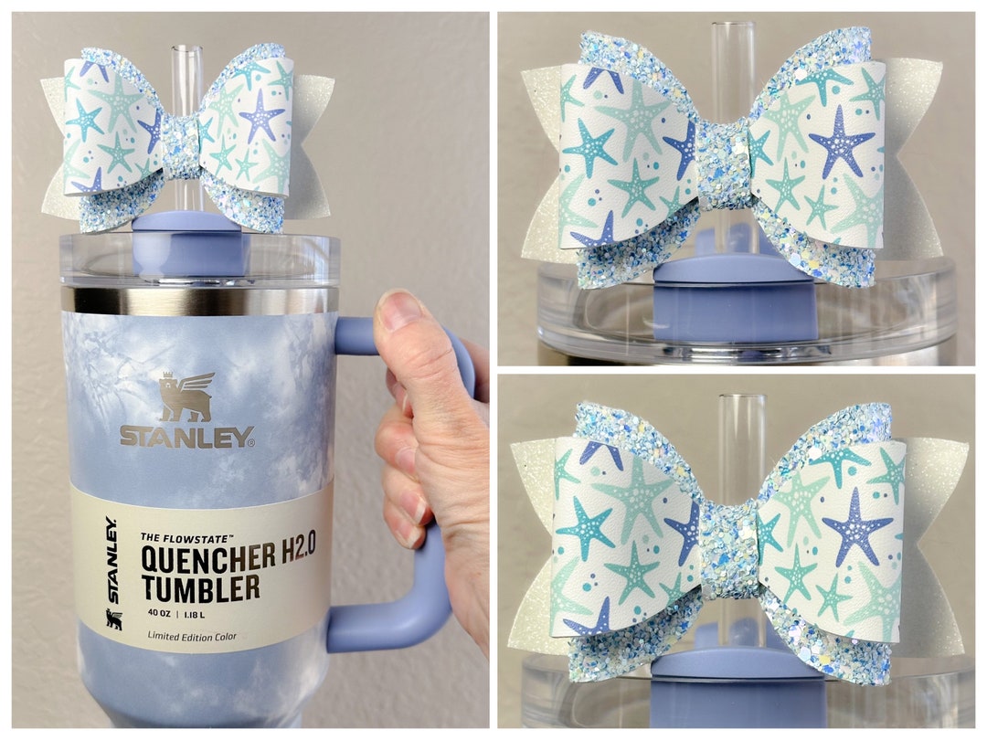 Bow Straw Topper Beach Starfish Ocean Blue White Glitter 40 Ounce ...