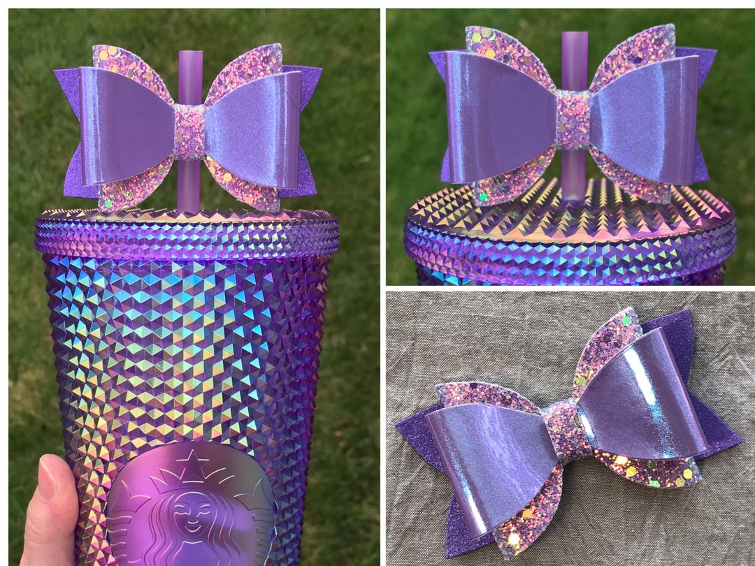 Bow Straw Topper Purple Iridescent Oil Slick Cup Studded Glitter ...