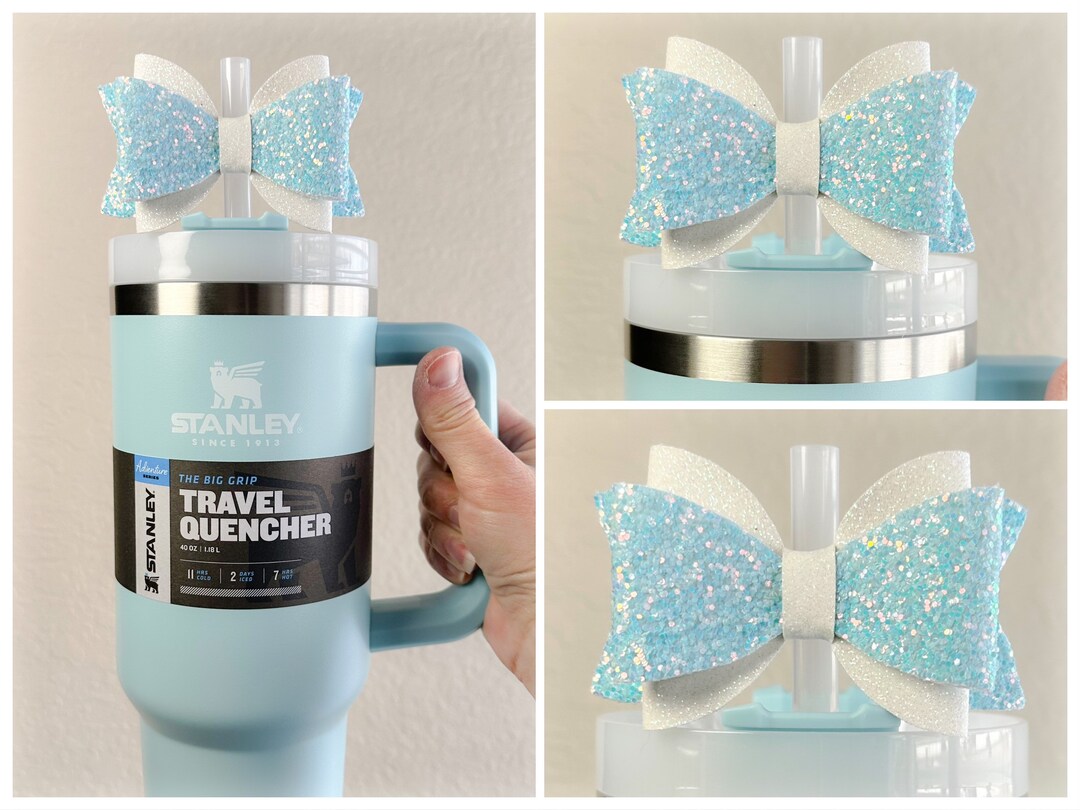 Bow Straw Topper Aqua Blue White Glitter 40 Ounce Handle Tumbler ...