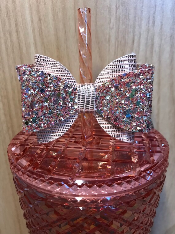 Tumblers & Water Glasses Drinkware Bow Straw Topper Rose Gold Glitter ...