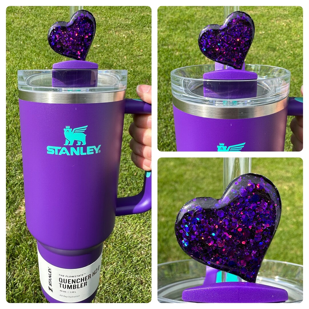 Straw Topper Heart Deep Dark Purple Glitter Shiny Studded Cup Tumbler ...