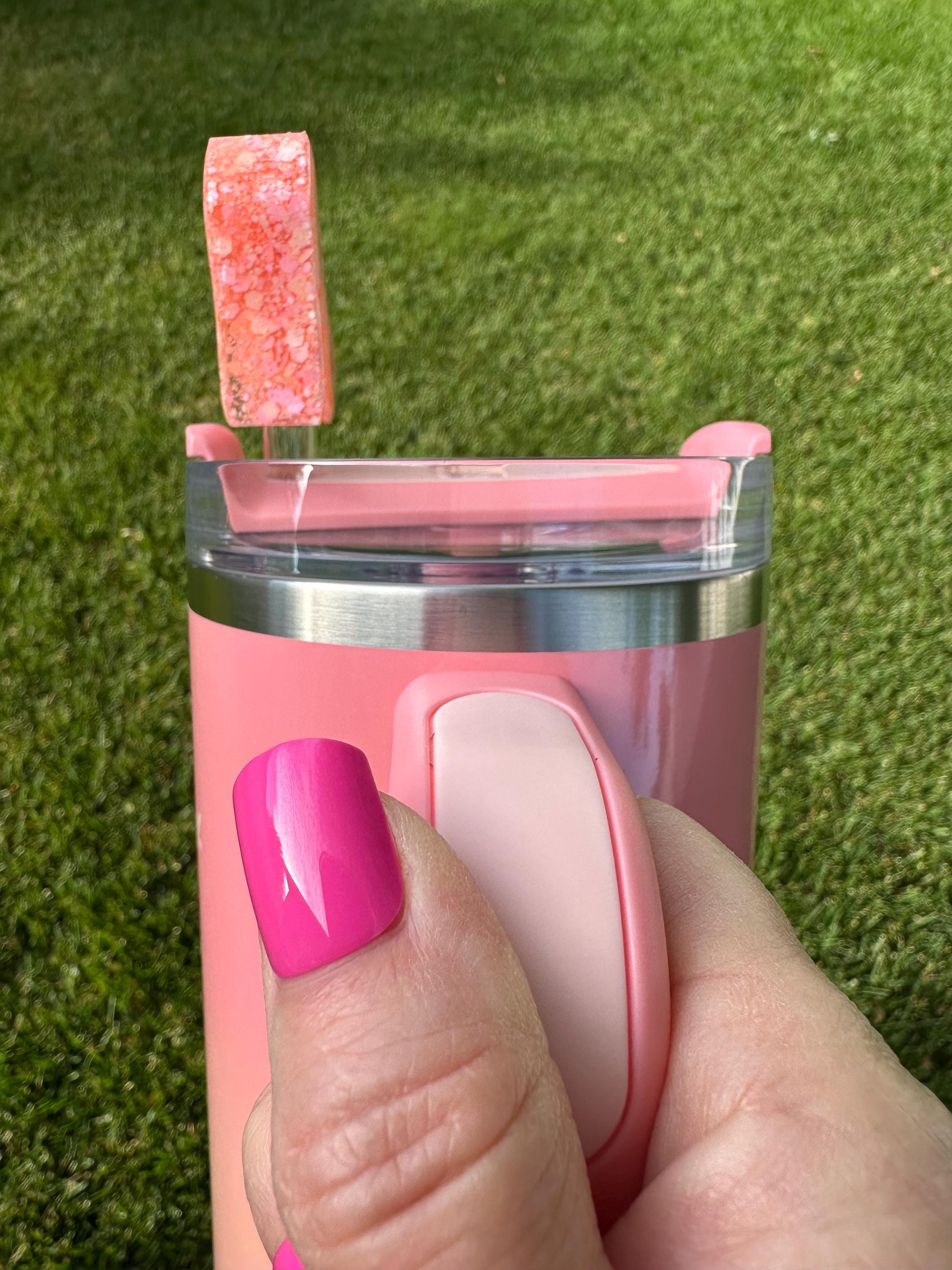 Straw Topper Glass Slipper High Heel Shoe Pink Sunset Mesa Glitter ...