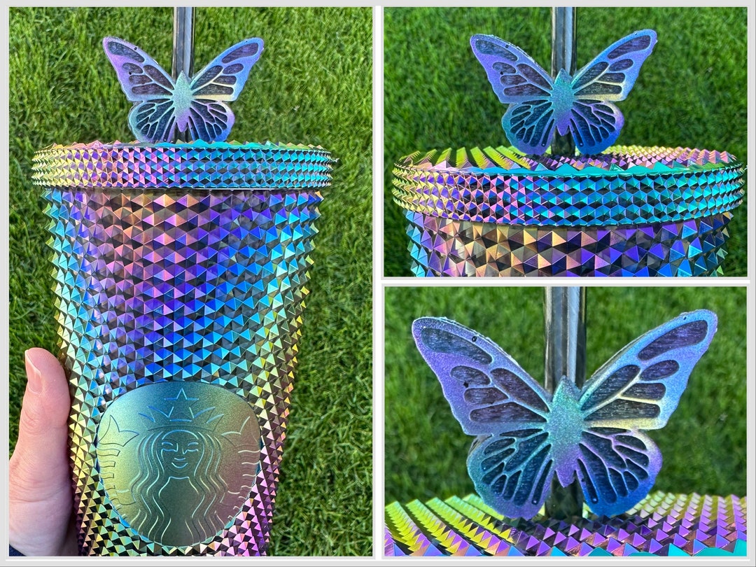 Straw Topper Butterfly Oil Slick Holographic Bling Glitter Shiny Cup ...
