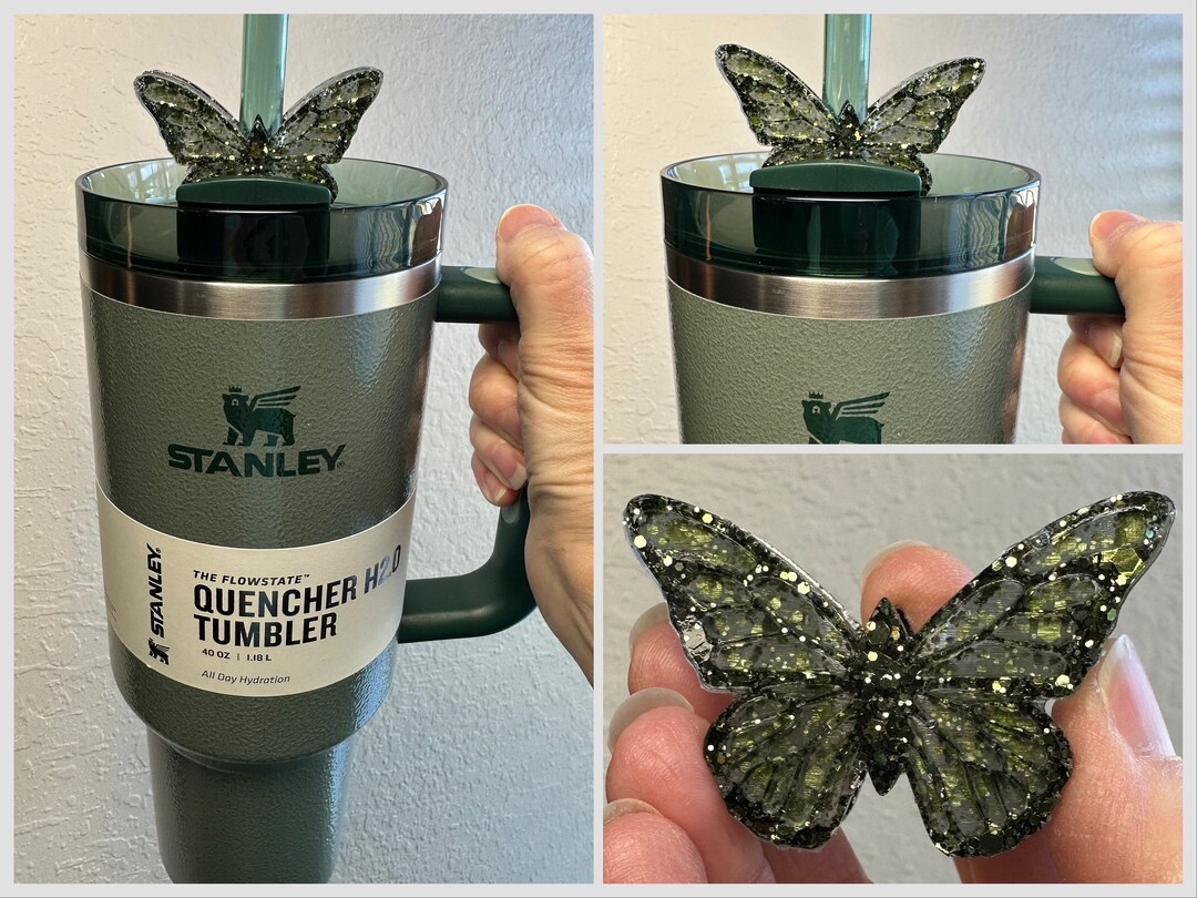 Straw Topper Butterfly Army Green Hammertone Glitter Shiny Cup Tumbler ...