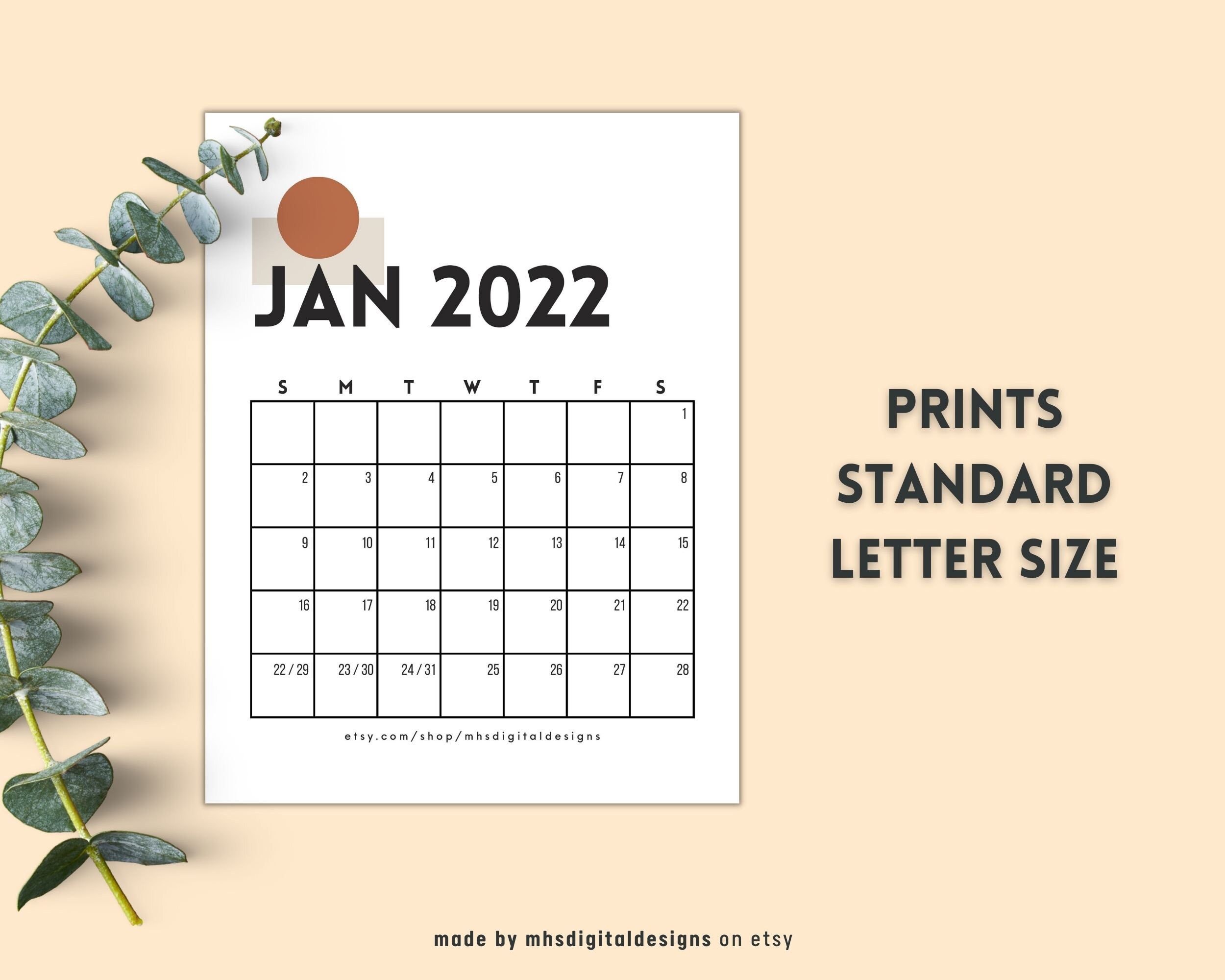 2022 Monthly Vertical Printable Calendar | Modern Aesthetic Boho ...