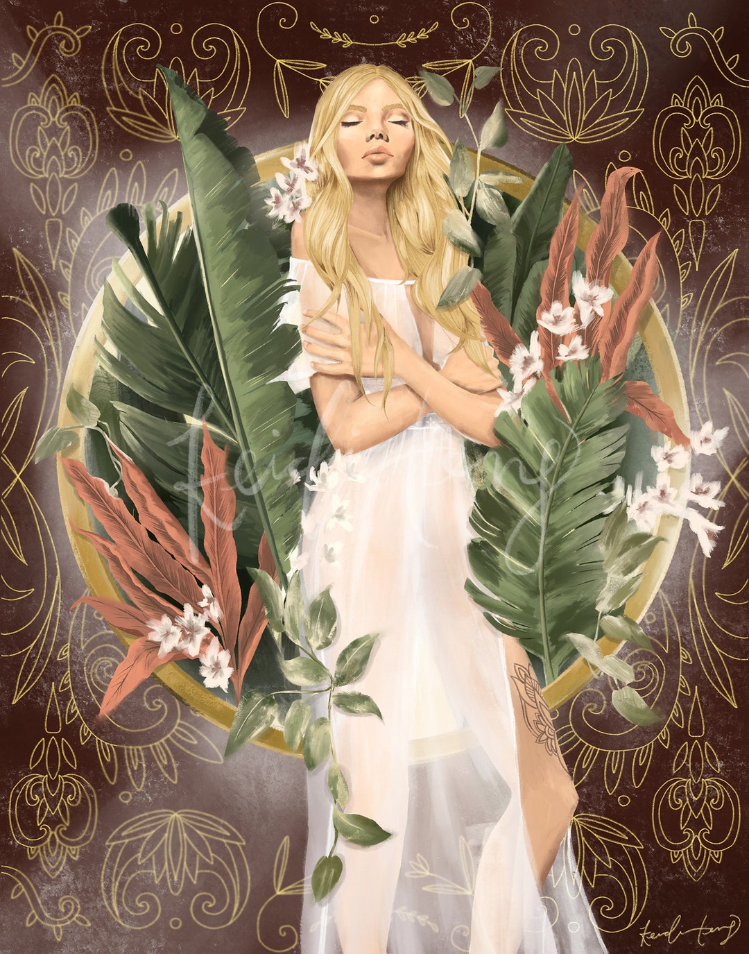 Boho Woman Portrait Art Print // Bohemian Mother Nature Wall Art ...