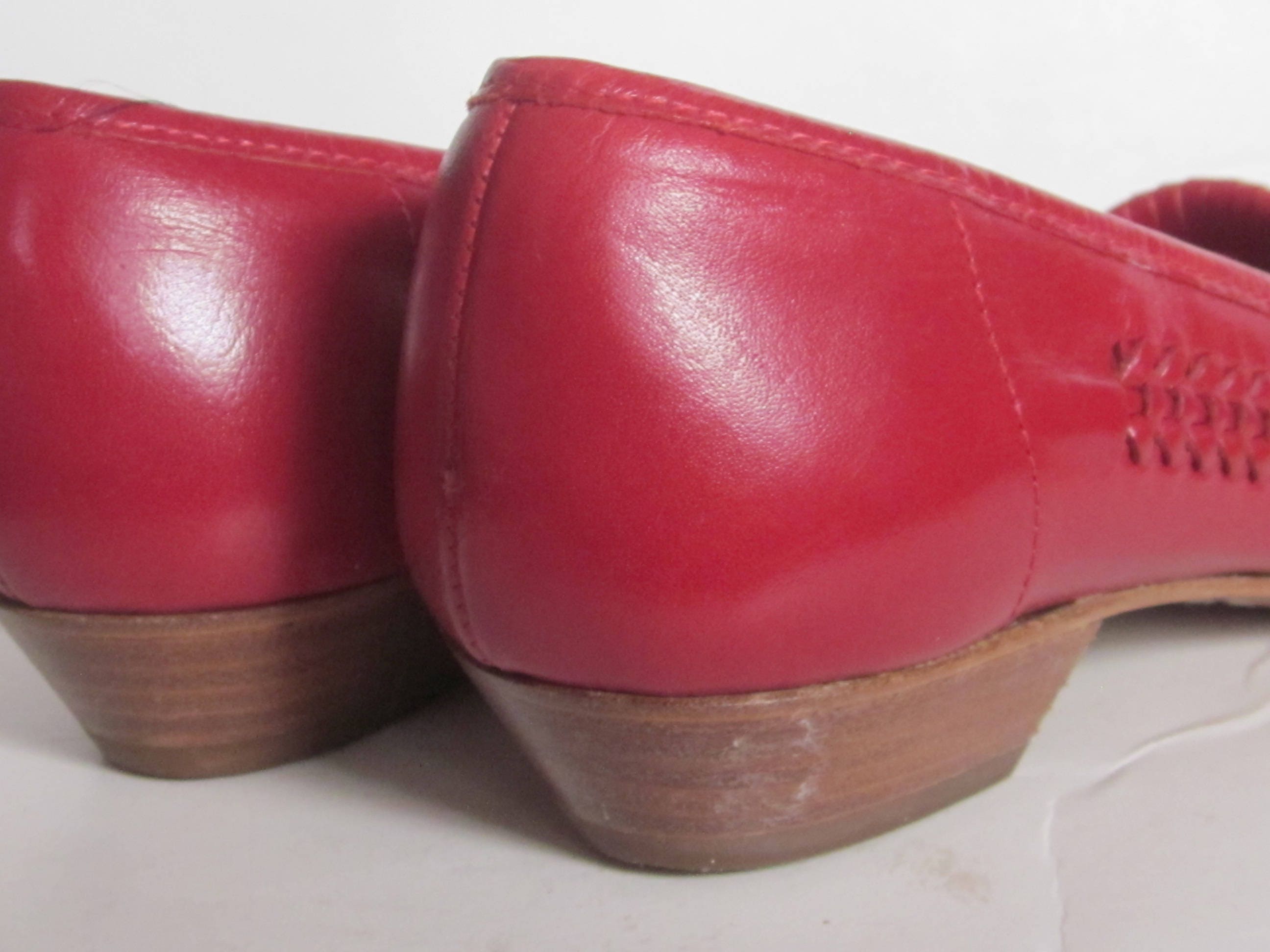 Vintage PAOLO CORETTI Italian Leather Red Loafers Woven Leather ...
