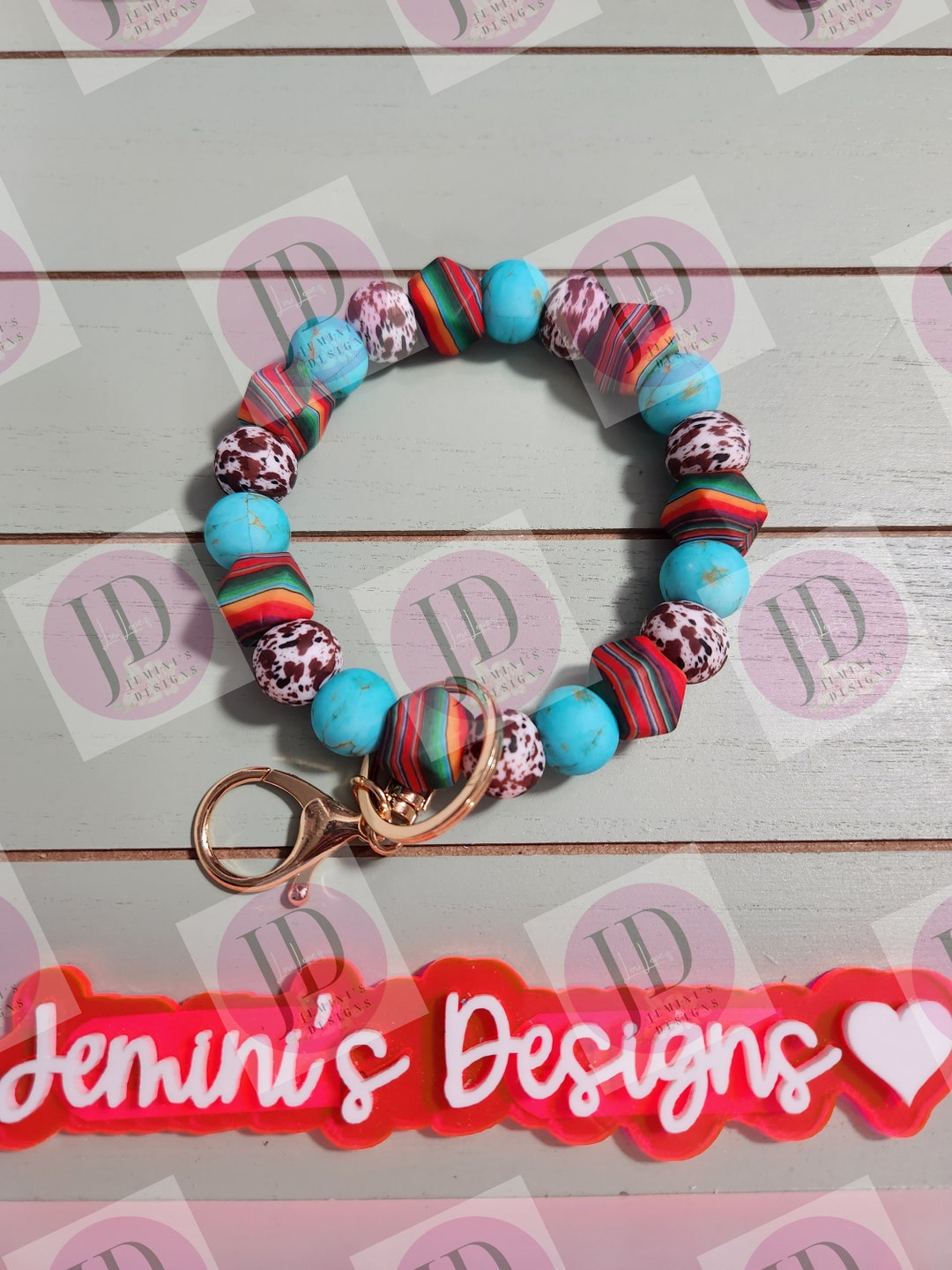 Serape Beaded Bangle Cow Print, Serape & Stone Print Turquoise Keychain ...