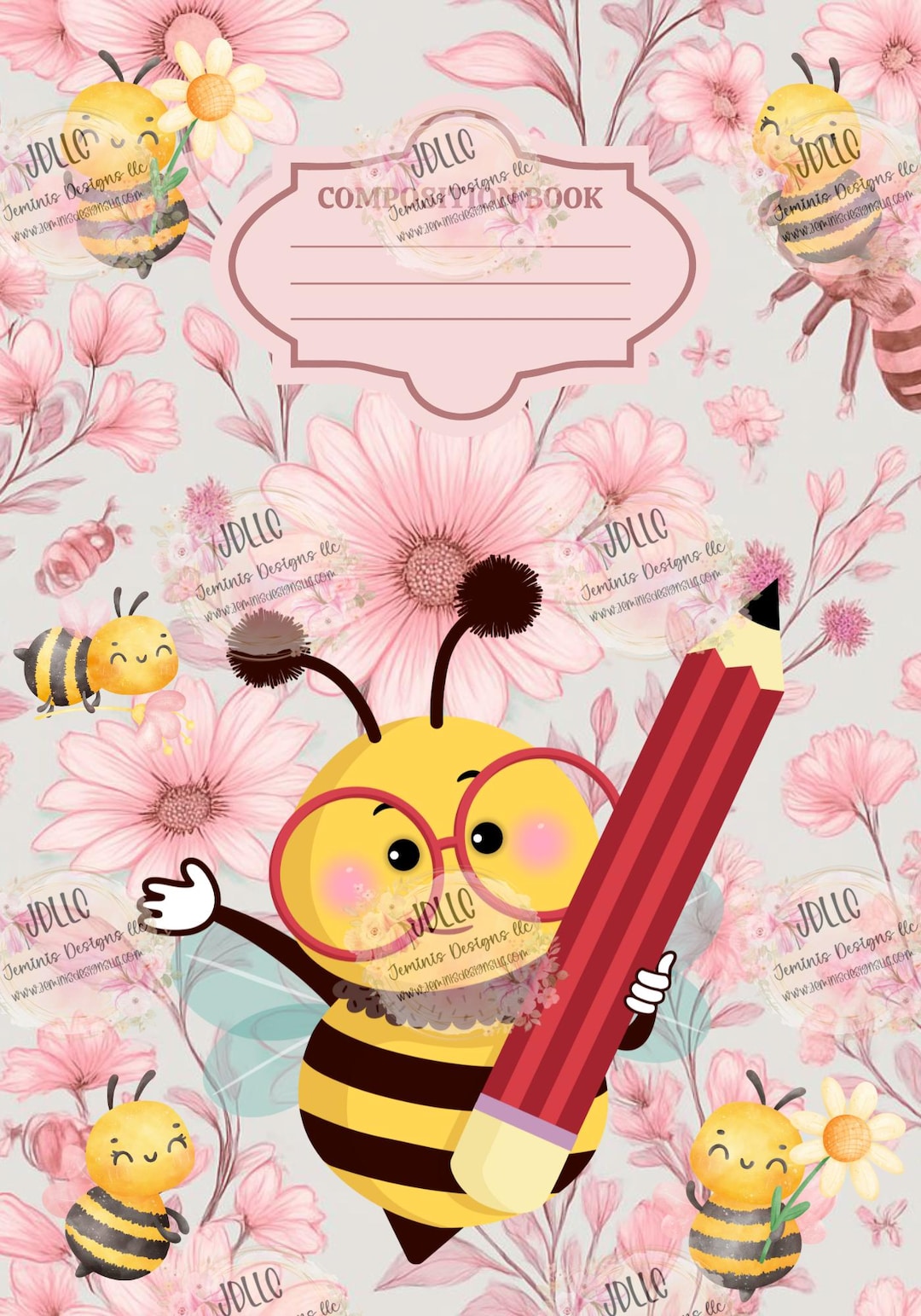 Panda, Hippo, Bee Composition Notebook PNG Digital File 5 Editable ...
