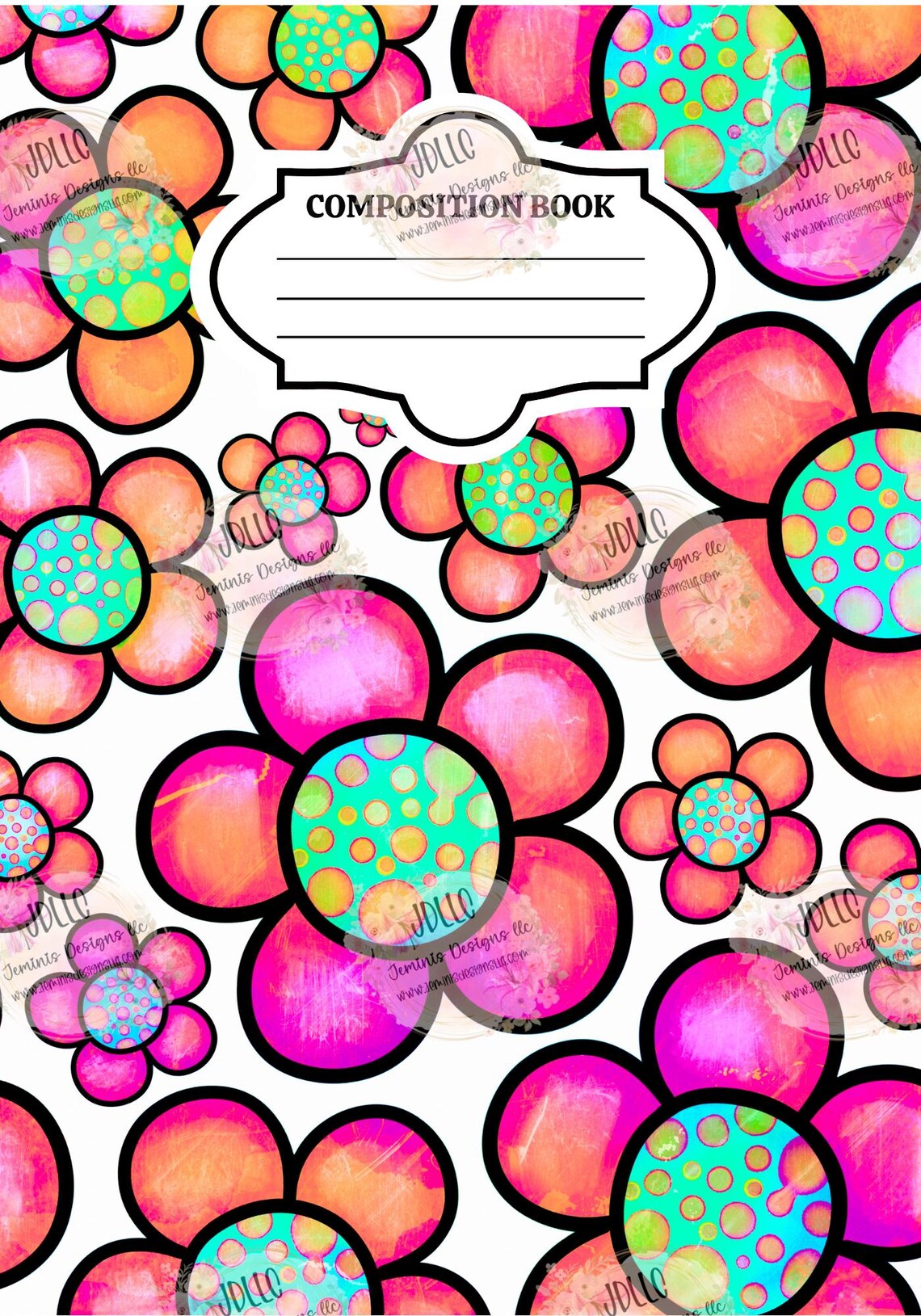 Daisy Flower Composition Notebook PNG Digital File 5 Editable Template ...