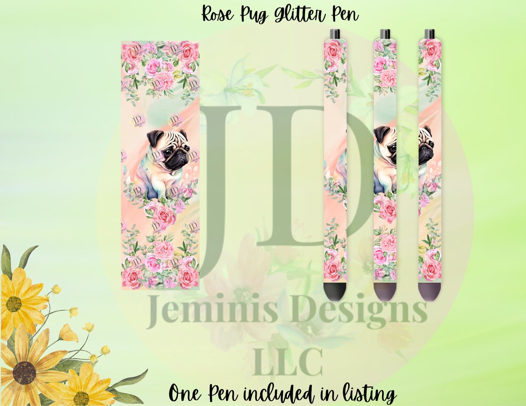 Pug Glitter Pen Wrap Pen, Pen Wrap With Lots of Vibrant Colors Sparkle ...