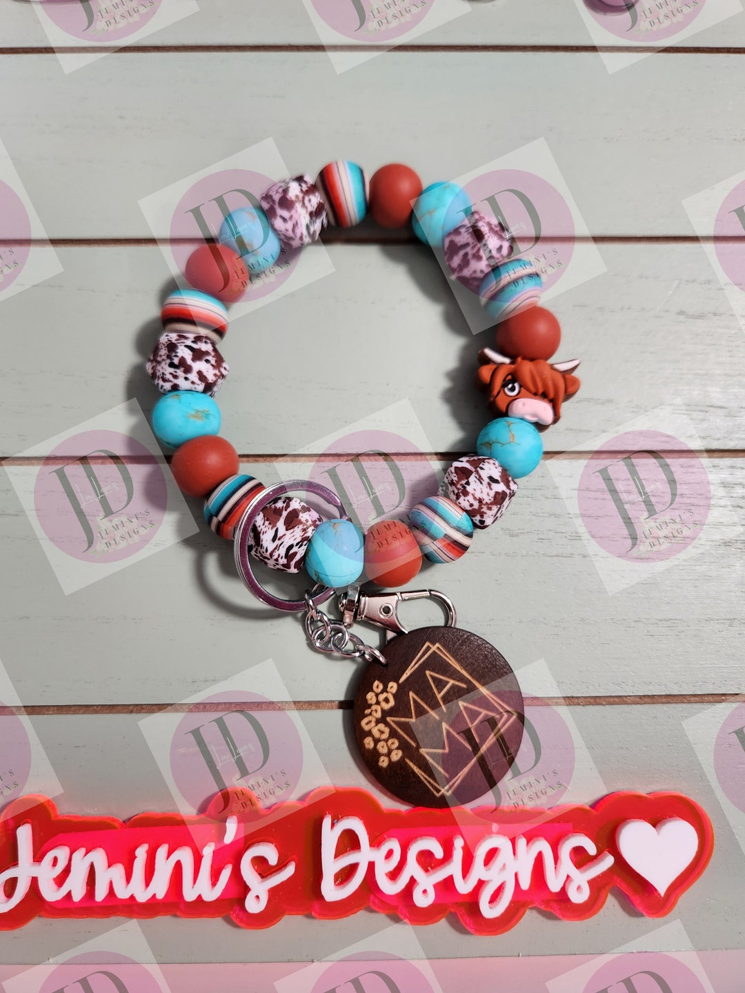 Serape Cow Beaded Bangle Cowboy/serape/ Turquoise Keychain/beaded ...