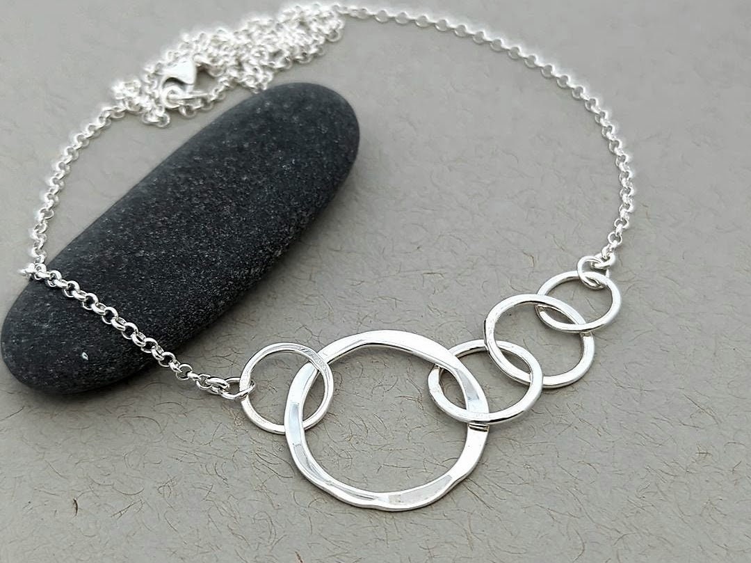 Chain Link Necklace, Sterling Silver Circle Necklace, Multi Link Chain ...