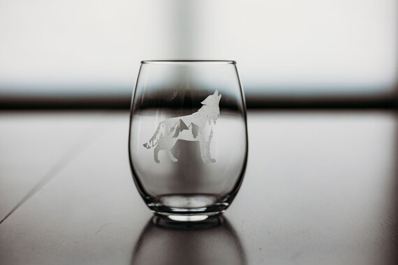 Wolf Glass Etching Personalized Wolf Beer Mug, Etched Glass Present