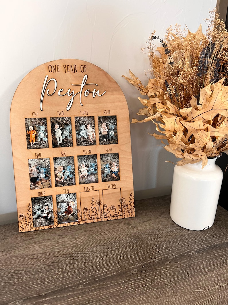 One Year Photo Board Wood Photo Board First Birthday - Etsy