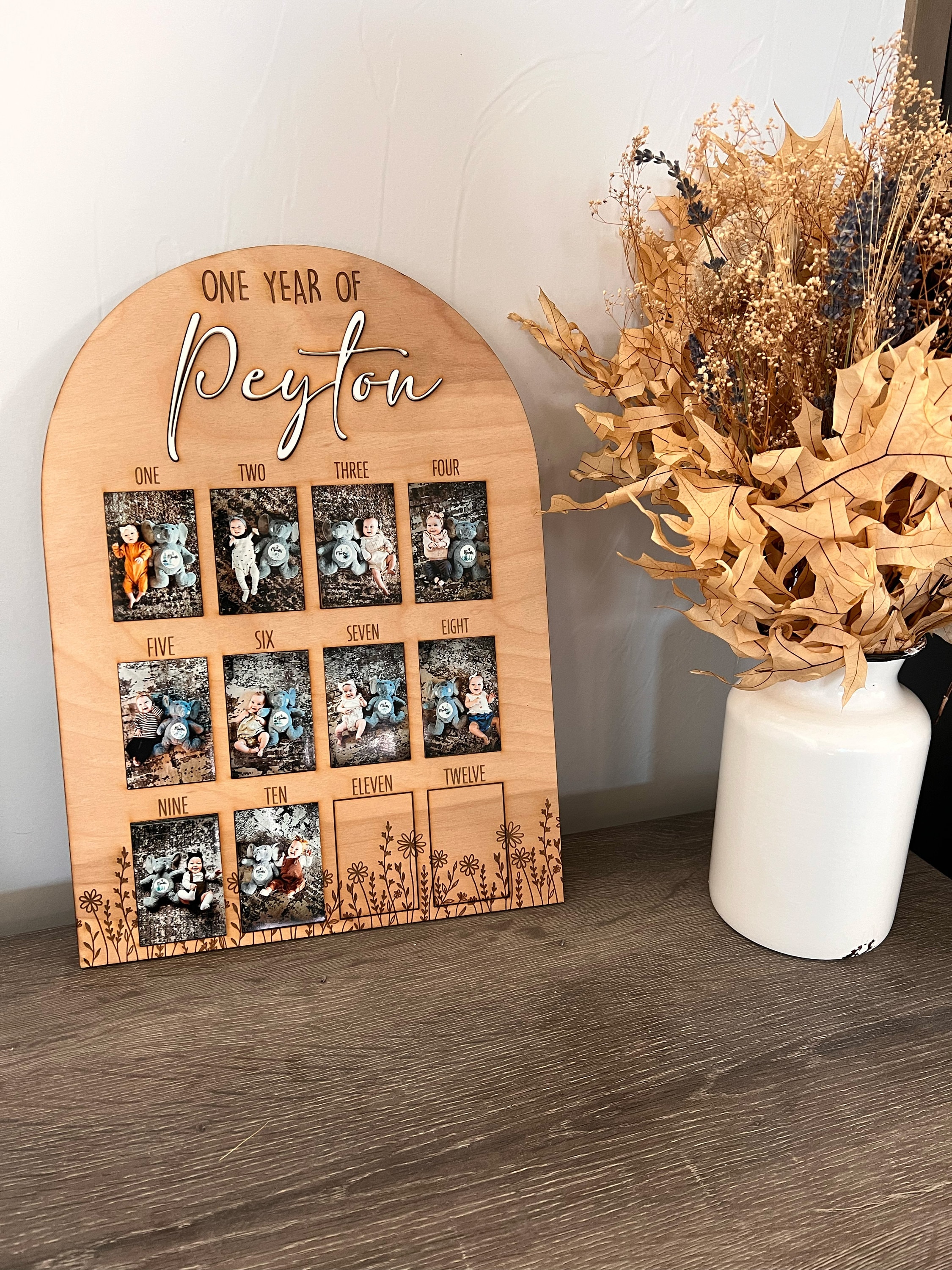 One Year Photo Board Wood Photo Board First Birthday - Etsy